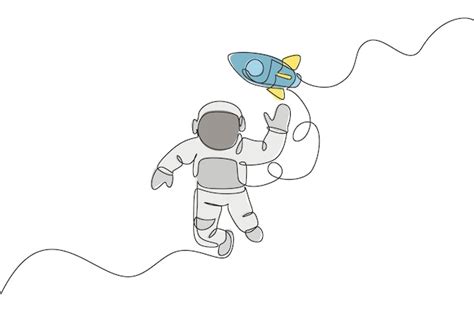 Premium Vector One Continuous Line Drawing Of Waving Hand Astronaut Discovering Cosmos