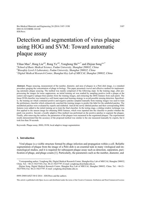 Pdf Detection And Segmentation Of Virus Plaque Using Hog And Svm Toward Automatic Plaque Assay