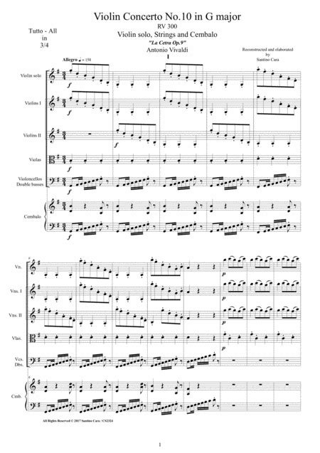 Vivaldi Violin Concerto No 10 In G Major RV 300 Op 9 For Violin