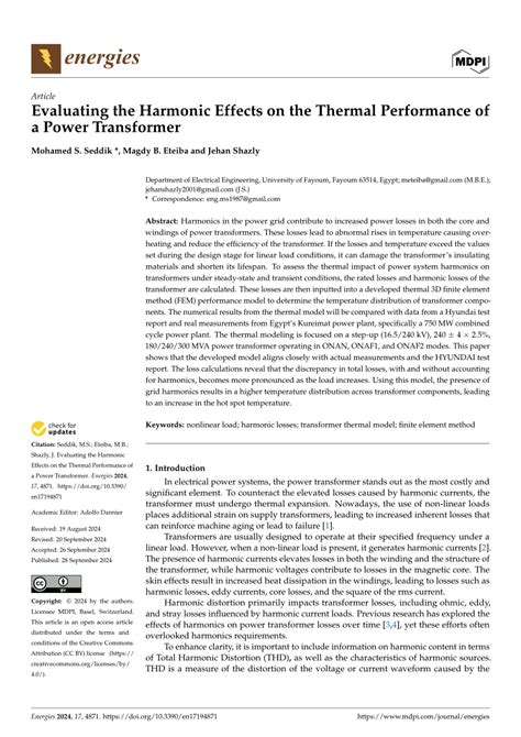 Pdf Evaluating The Harmonic Effects On The Thermal Performance Of A
