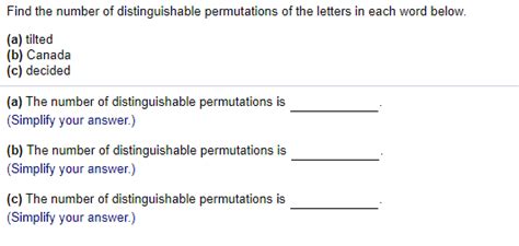 Solved Find The Number Of Distinguishable Permutations Of