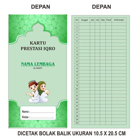 KARTU PRESTASI IQRO ISI 12 LBR PRESTASI SANTRI MENGAJI TPA TPQ