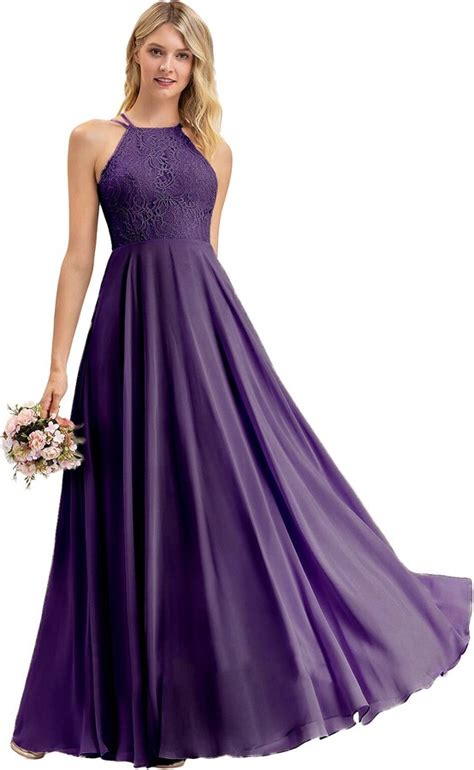 Dinavian Womens Spaghetti Straps Lace Chiffon Evening Formal Party