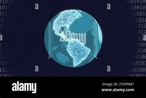 Animation Of Globe Binary Codes And Computer Language And Data Server Racks Over Black
