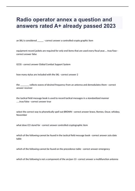 Radio Operator Annex A Question And Answers Rated A Already Passed