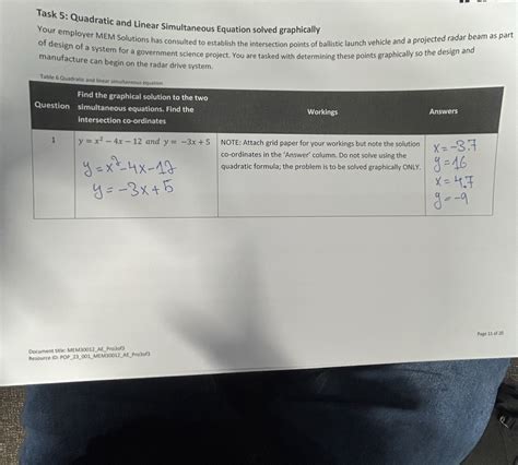 Solved Task 5 Quadratic And Linear Simultaneous Equation Chegg
