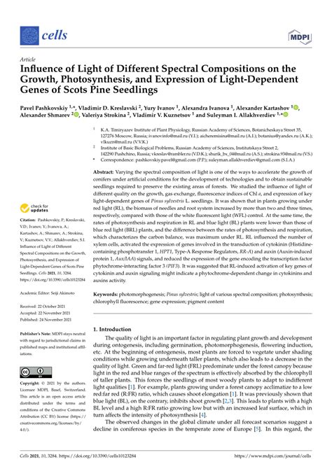 Pdf Influence Of Light Of Different Spectral Compositions On The Growth Photosynthesis And