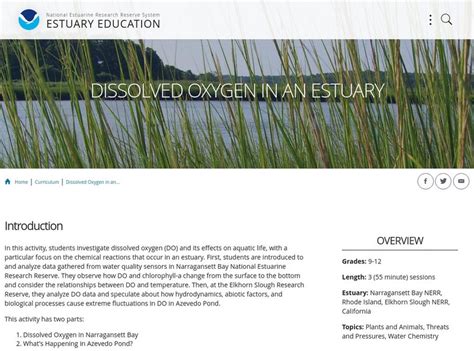 Noaa Estuaries 101 Curriculum Dissolved Oxygen In An Estuary Unit