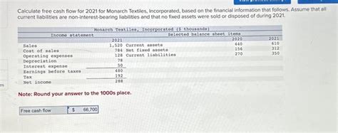Solved Calculate Free Cash Flow For For Monarch Chegg