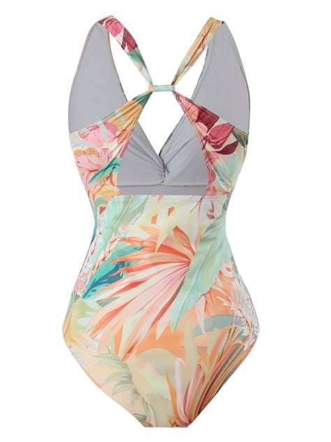 1940s Floral V Neck Tie Waist Swimsuit Retro Stage