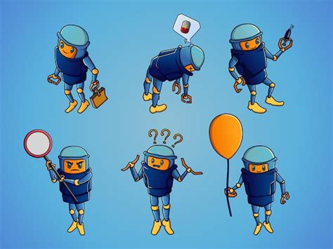 Collection De Personnages De Robots Mignons Dans Différentes Poses