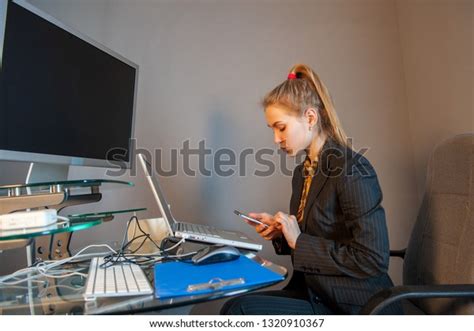 Beautiful Blonde Woman Business Suit Sitting Stock Photo Shutterstock