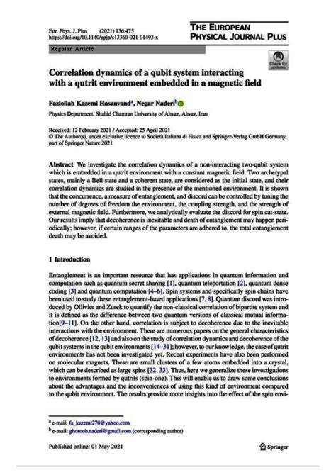 Pdf Correlation Dynamics Of A Qubit System Interacting With A Qutrit Environment Embedded In A
