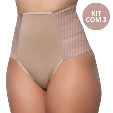Kit 3 Calcinha Cinta Modeladora Cós Alto Segura Barriga Pós Parto