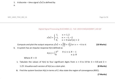 solved 1 a discrete time signal x[n] is defined by