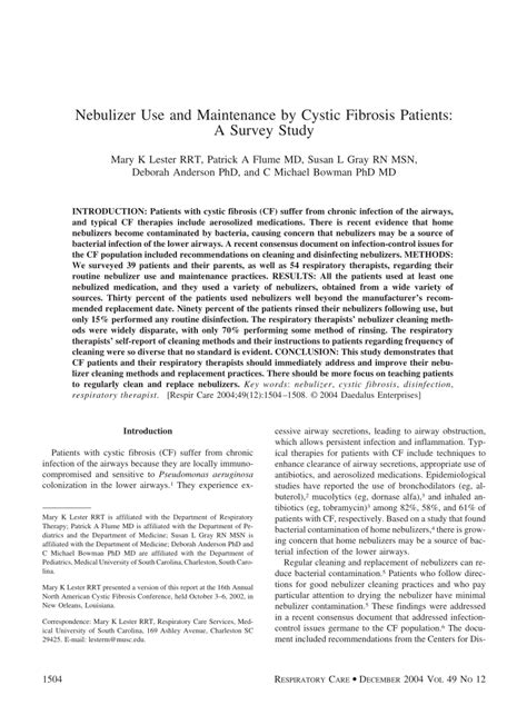 Pdf Nebulizer Use And Maintenance By Cystic Fibrosis Patients A