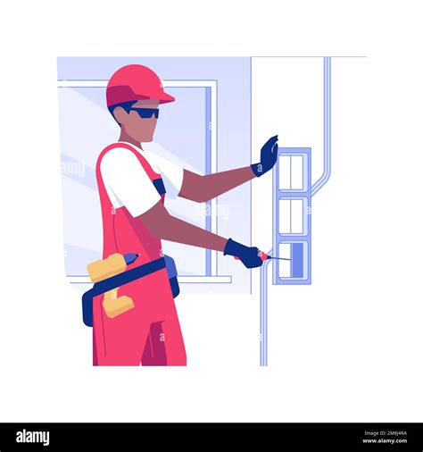 Light Switches Installation Isolated Concept Vector Illustration Professional Electrician With