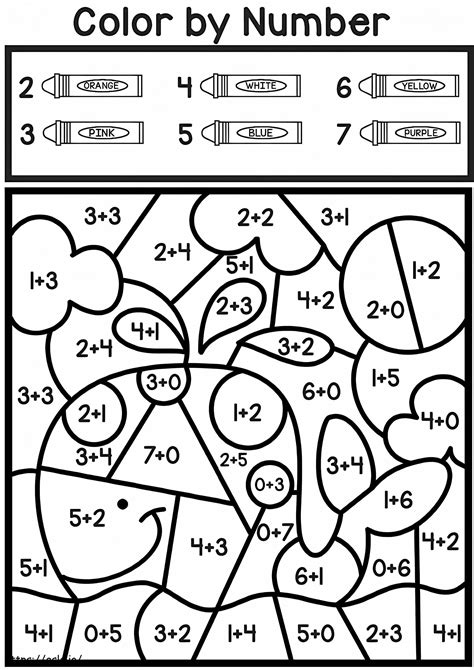 Whale Color By Number Addition Coloring Page