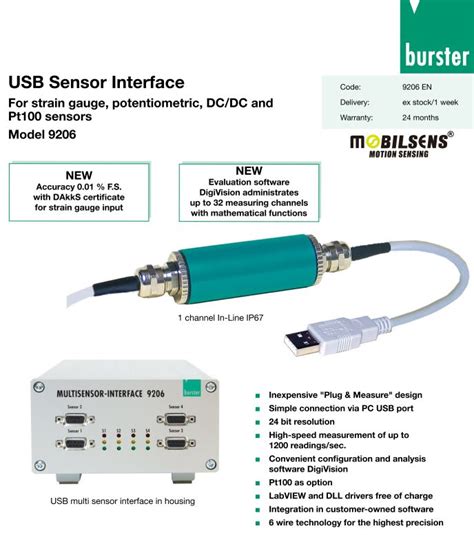 Bursterusb Sensor Interfaceusb多通道資料擷取dataloggermodel 9206創磁微測