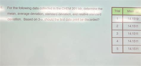 Solved For The Following Data Collected In The Chem 201