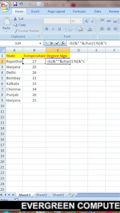 Insert Degree Sign Ii Excel Trick And Tips Short Ytshorts