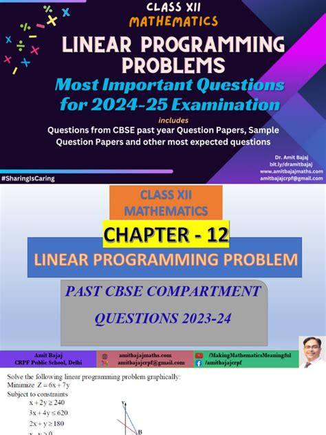 12 Class Xii Linear Programming Problems Most Important Questions For 2024 25 Examination Dr