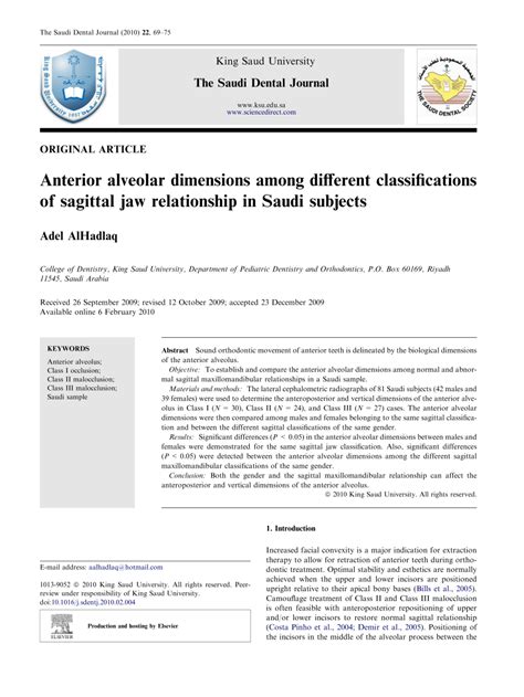 Pdf Anterior Alveolar Dimensions Among Different Classifications Of