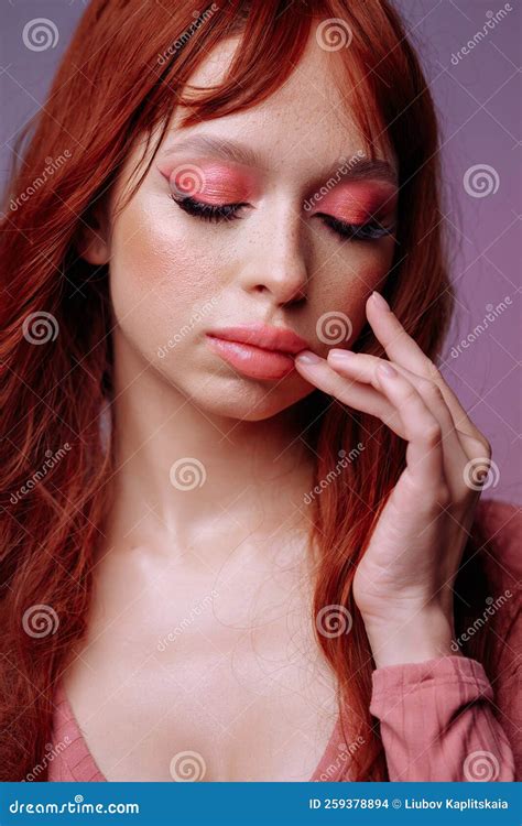 Close Up Portrait Of A Posing Young Girl In A Casual Bodysuit Stock