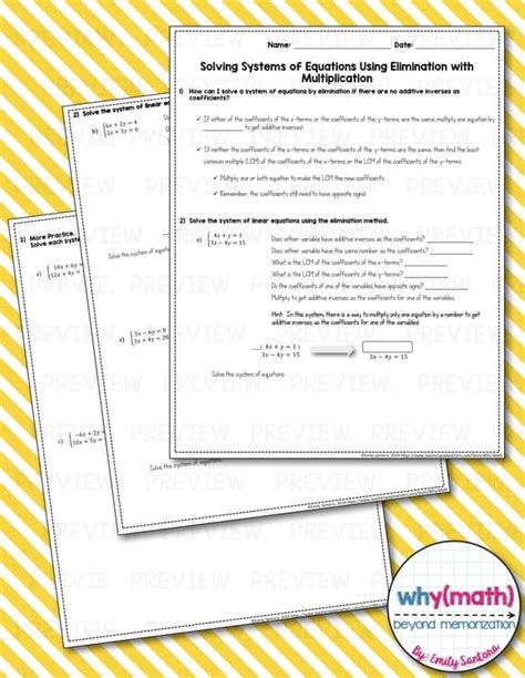 Solving Systems Of Equations Elimination Guided Notes By Why Math