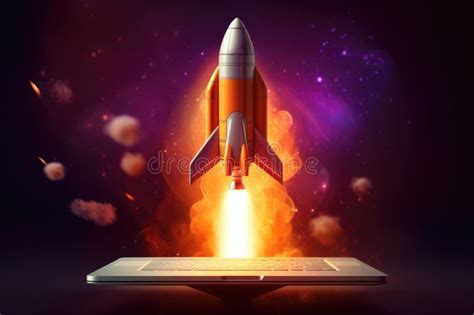 Rocket Coming Out Of Desktop Computer Screen Generative Ai Aig32 Stock Image Image Of Screen