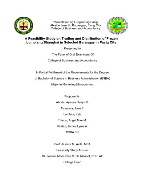 A Feasibility Study On Trading And Distribution Of Frozen Lumpiang