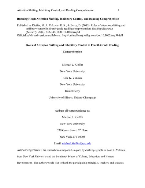 Pdf Roles Of Attention Shifting And Inhibitory Control In Fourth