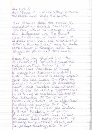 Exemplar Response Aqa Style English Literature 1 Macbeth Act 1