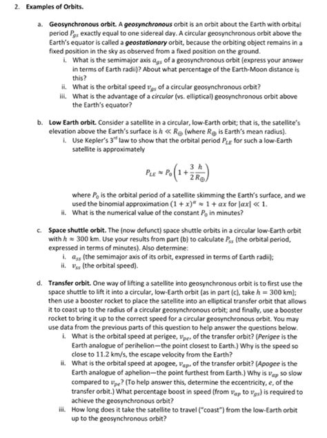 Solved 2 Examples Of Orbits Geosynchronous Orbit A