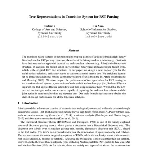 Tree Representations In Transition System For Rst Parsing Acl Anthology