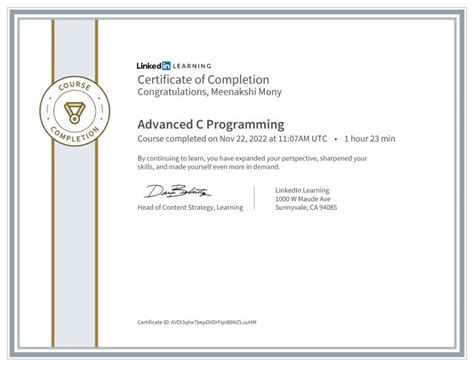 Meenakshi Mony On Linkedin Glad To Complete The Advanced C Programming Course Through Linkedin