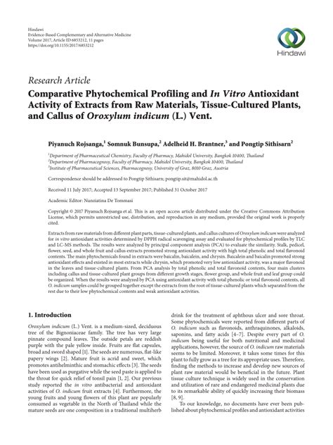 Pdf Comparative Phytochemical Profiling And In Vitro Antioxidant