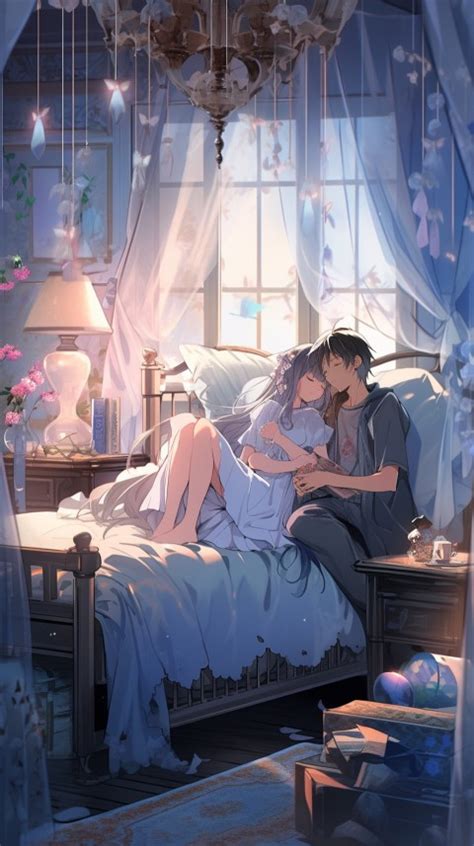 Cute Romantic Anime Couple Sleeping Together On Bed Room Aesthetic 107