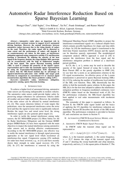 Pdf Automotive Radar Interference Reduction Based On Sparse Bayesian Learning