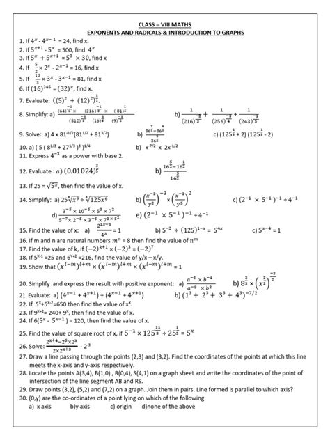 Worksheet Ch 3 13 Class Viii 1 Pdf Line Geometry Cartesian Coordinate System