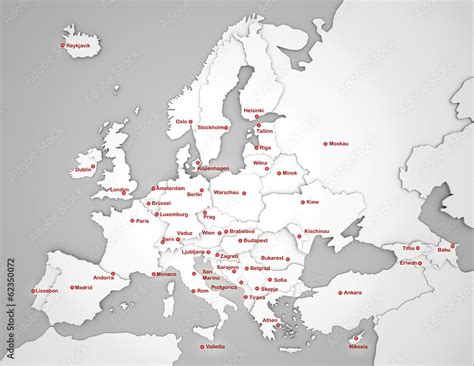 3D Europakarte mit Hauptstädten in weiß Stock Illustration Adobe Stock