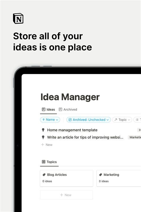 Notion Idea Manager Notions Templates Management