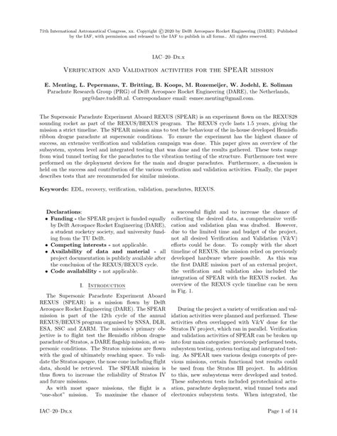 Pdf Verification And Validation Activities For The Spear Mission