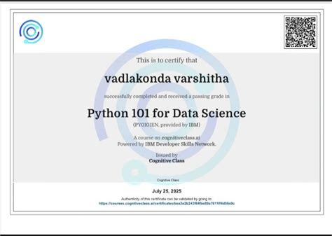 Completed Python 101 For Data Science By Ibm Cognitive Class