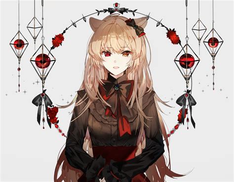 Animal Ears Bicolored Eyes Blonde Hair Bow Flowers Goth Loli Lolita