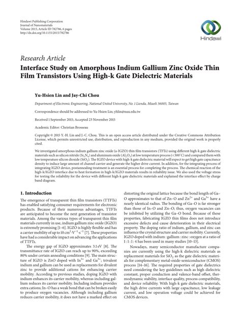Pdf Interface Study On Amorphous Indium Gallium Zinc Oxide Thin Film