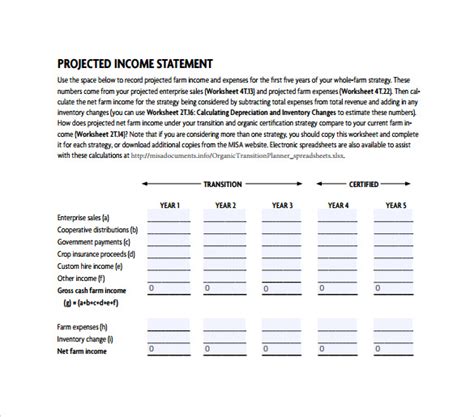 Projected Income And Expenses Template