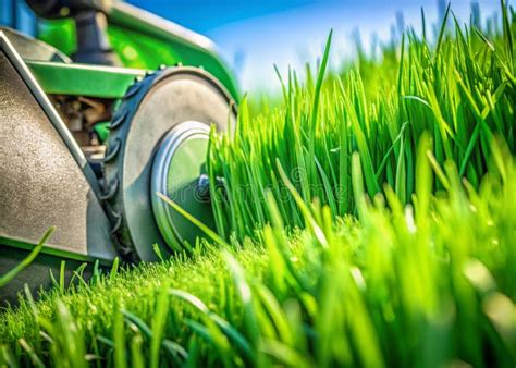 A Stunning Closeup Of A Lawn Mower Cutting Grass Detailed Macro