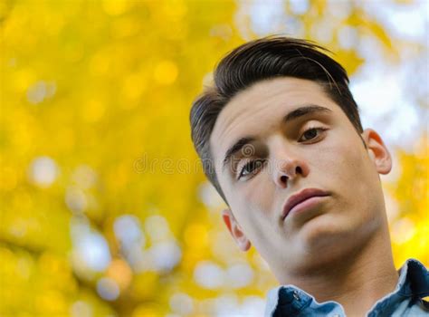 Portret Van Knap Jong Mannelijk Model Van Onderaan Stock Foto Image