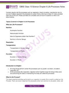 CBSE Class 10 Science Chapter 6 Life Processes Notes Cbse Class 10